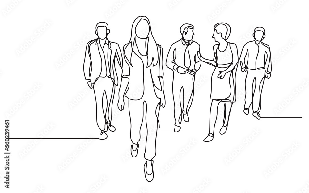 continuous line drawing business team walking together collective - PNG ...