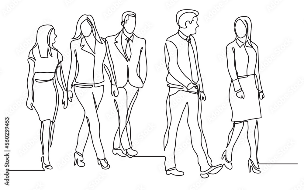 continuous line drawing business team walking together collective - PNG ...