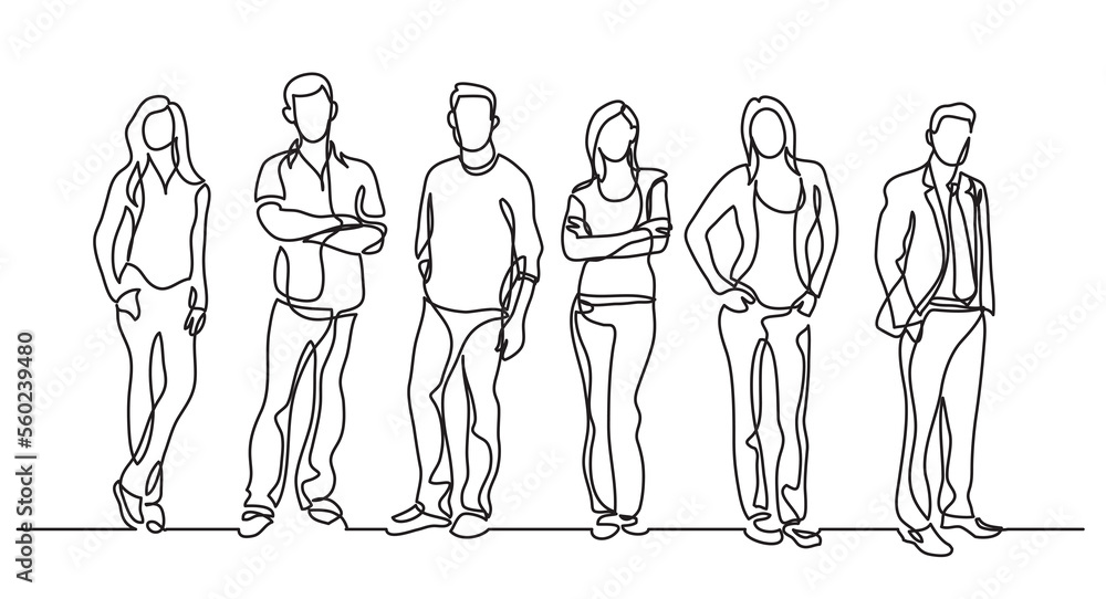 continuous line drawing diverse group of standing people - PNG image ...