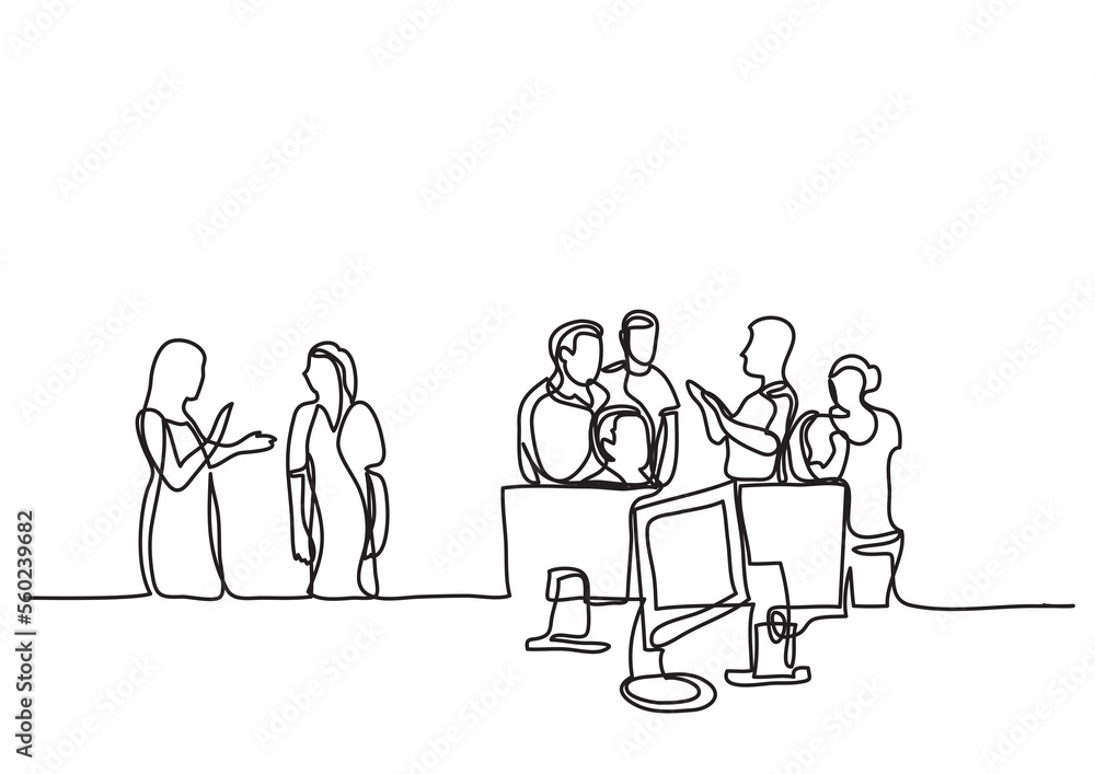 continuous line drawing office discussion - PNG image with transparent ...
