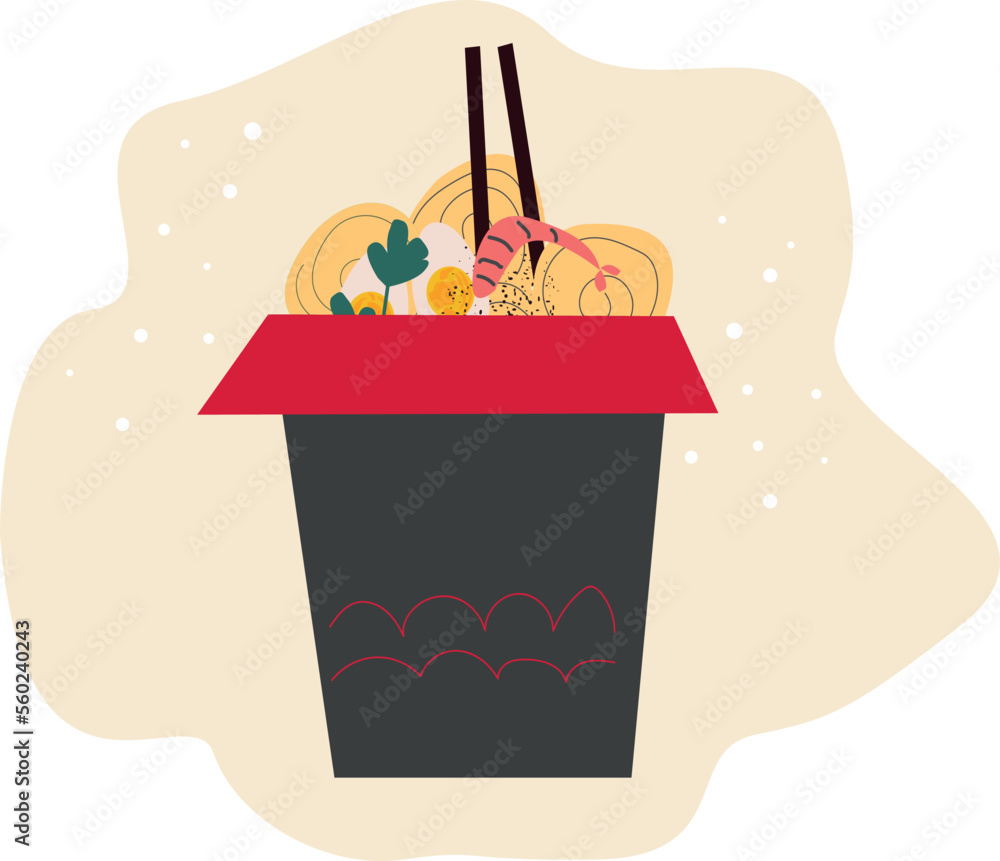Noodles box, fast food menu Asian Chinese meals, vector isolated icon ...