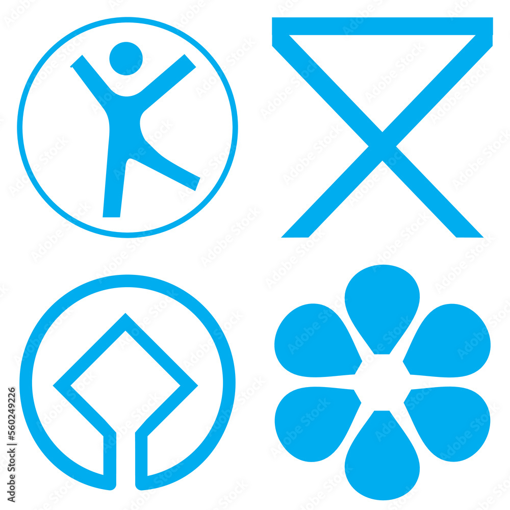 Vector graphic set of map symbols. Blue and white icons for ...