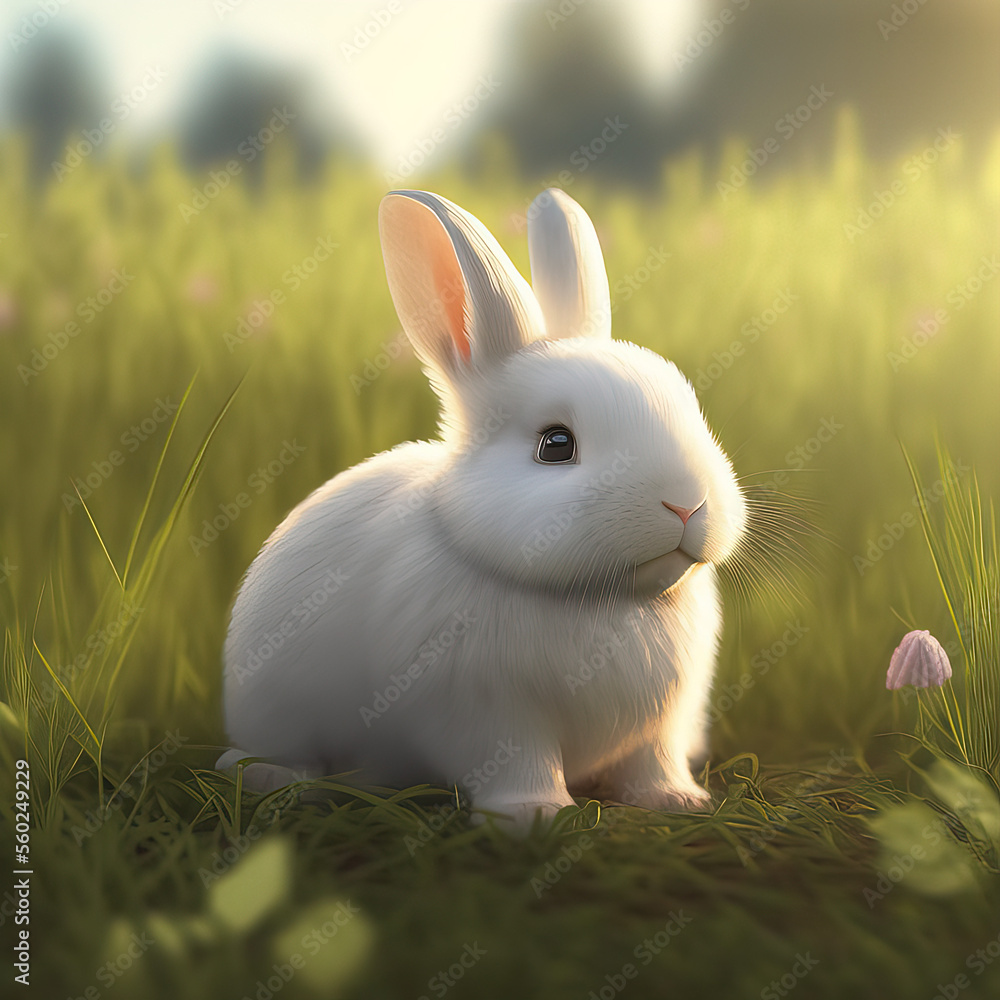 Cute Adorable Fluffy Bunny in a Meadow | Midjourney Ai Generated Stock Illustration | Adobe Stock