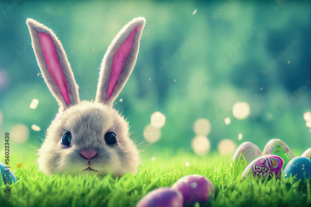 Osterhase Hase Ostern Osternest bunte Eier gefärbte Eier Symbol Kultur ...