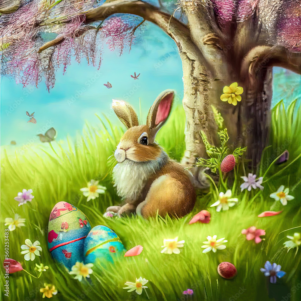 Osterhase Hase Ostern Osternest bunte Eier gefärbte Eier Symbol Kultur ...