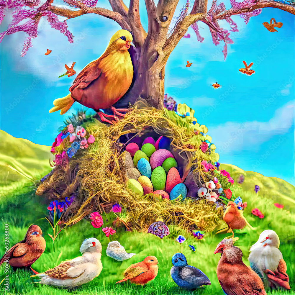 Osterhase Hase Ostern Osternest bunte Eier gefärbte Eier Symbol Kultur ...