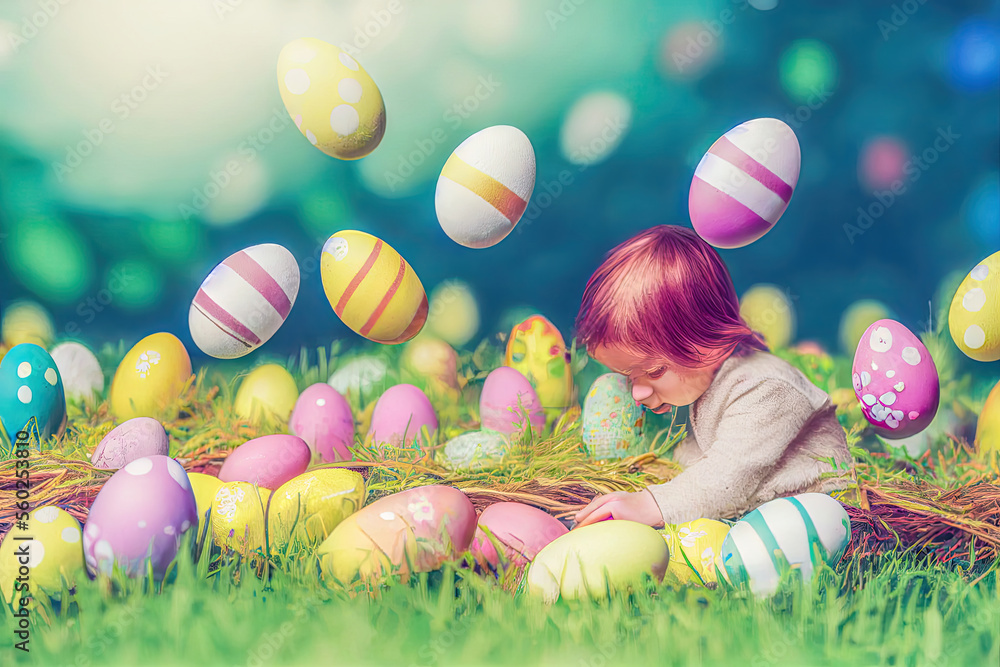 Osterhase Hase Ostern Osternest bunte Eier gefärbte Eier Symbol Kultur ...