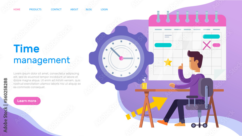 Time management landing page, planning, working time organization ...