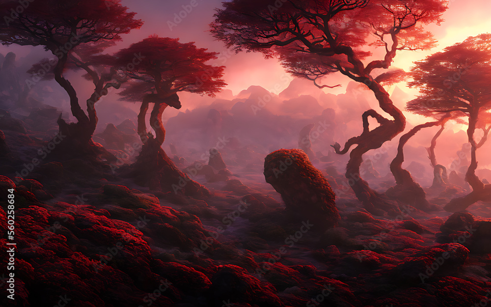 Generative AI landscape of Dragon's Blood Tree forest. Stock ...