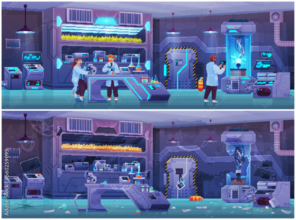 Scientist in lab conducts experiment. Study of technology with ...