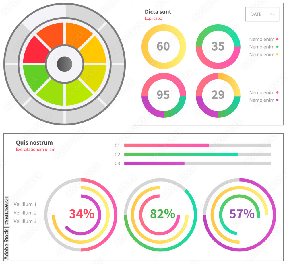Rainbow colored gauge, colorful scale fields, subdivisions as rating ...