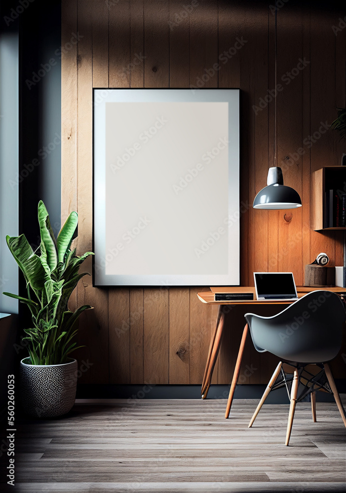 Mockup vertical frame study home workspace room desktop and computer ...