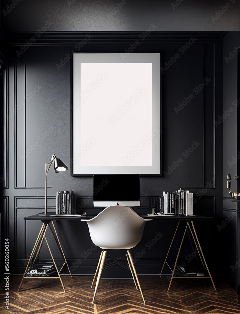 Mockup vertical frame study home workspace room desktop and computer ...