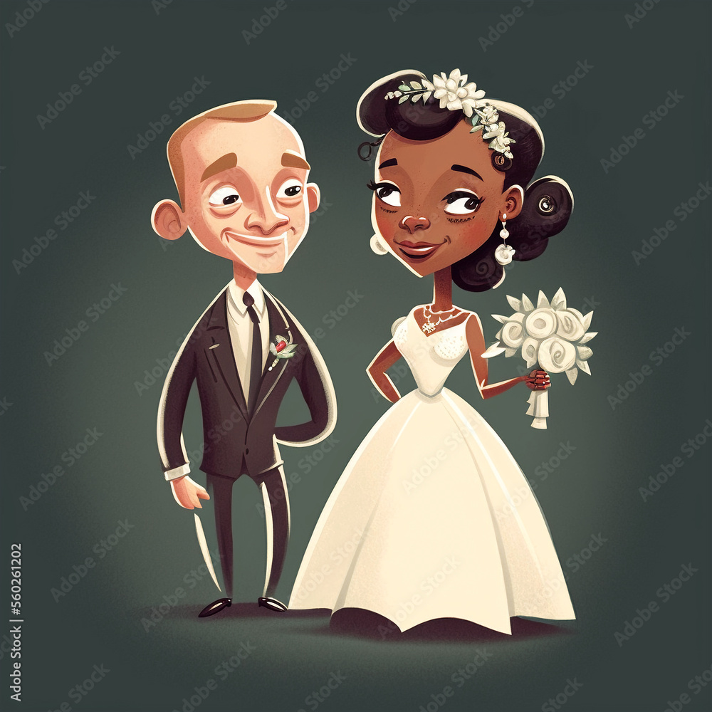White man and black woman getting married, Bride and groom at wedding ...