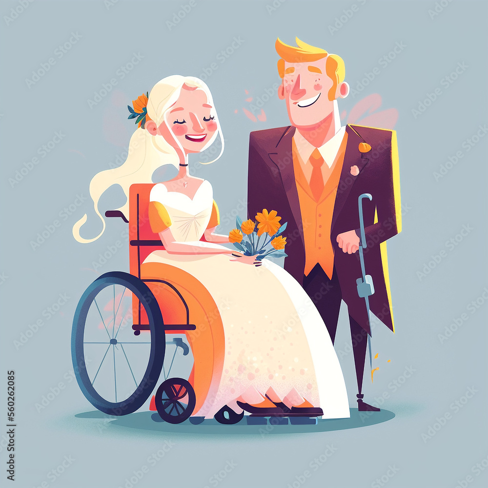 Disabled bride and groom couple getting married in a wheelchair ...