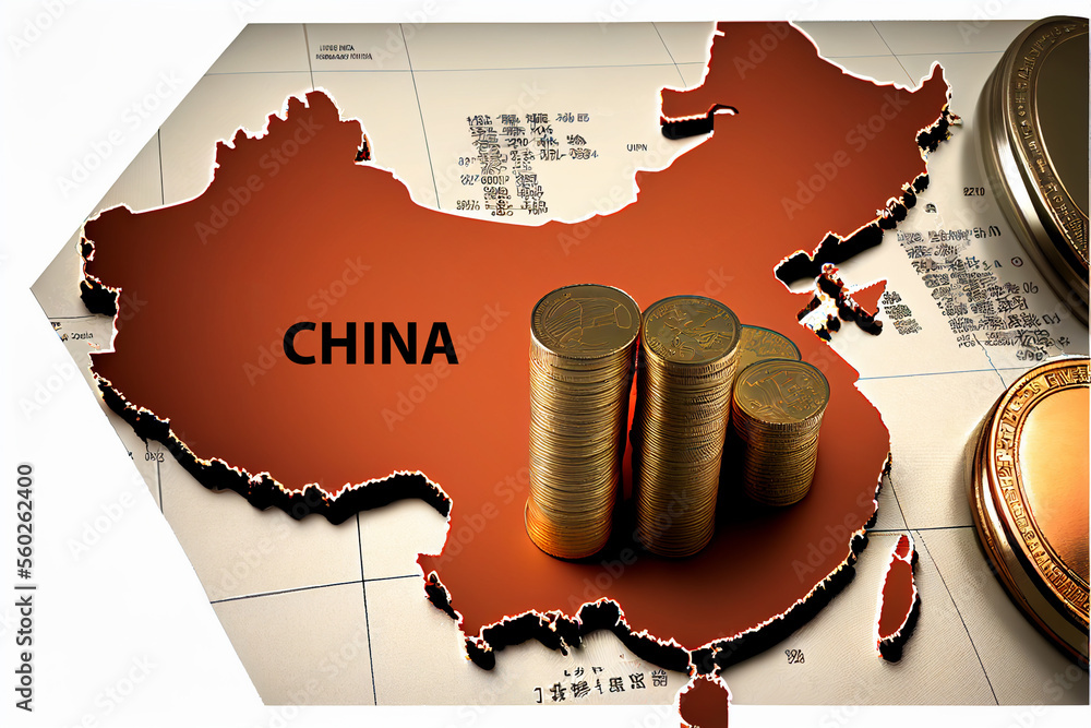 Country map of China with piles of money. China's Economic Concept ...