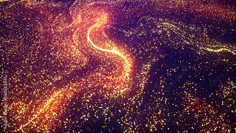 Abstract bg, golden magic glitters fly in air form beautiful swirls ...