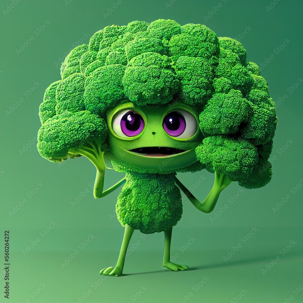 Cute Broccoli Character with Big Eyes (Generative AI) Stock Illustration | Adobe Stock