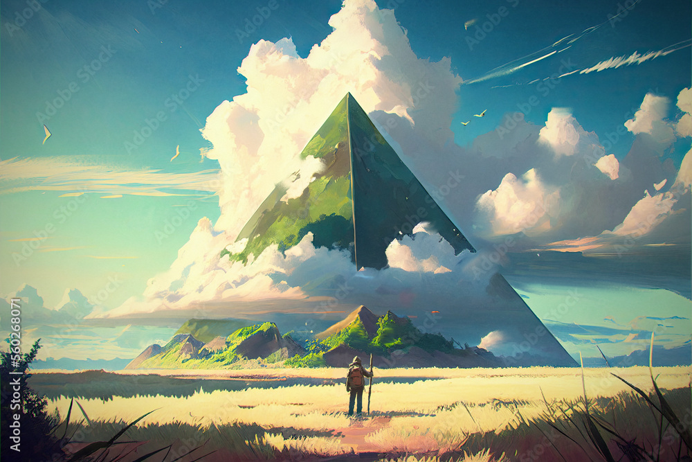 large pyramid covered with green grass towered in front of the traveler ...