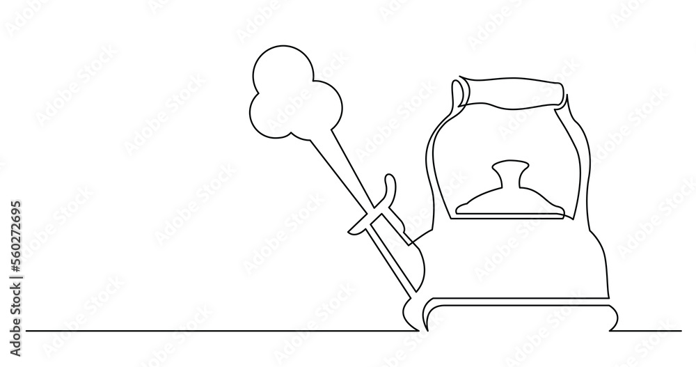 continuous line drawing of boiling kettle - PNG image with transparent ...