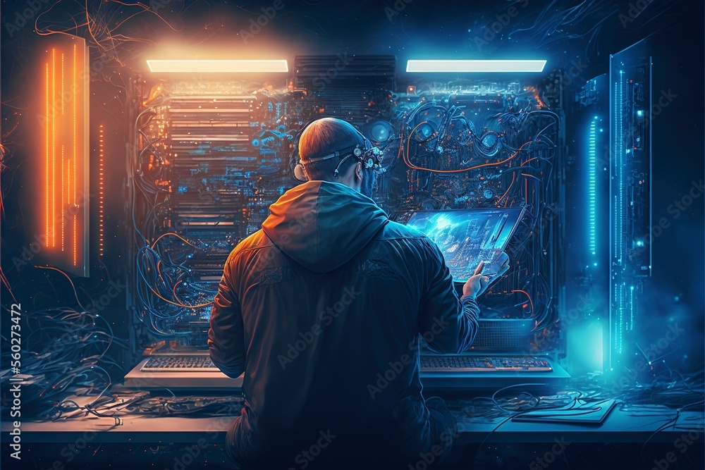 Painting of a man Cyber attack hacking defense FileVault crack matrix ...