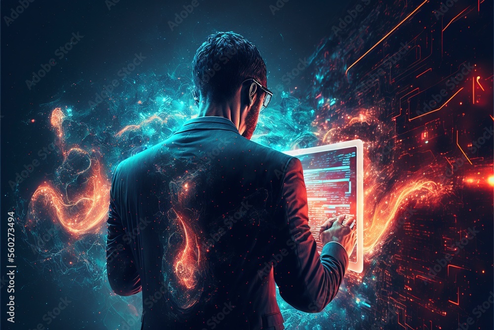 Painting of a man Cyber attack hacking defense FileVault crack matrix ...