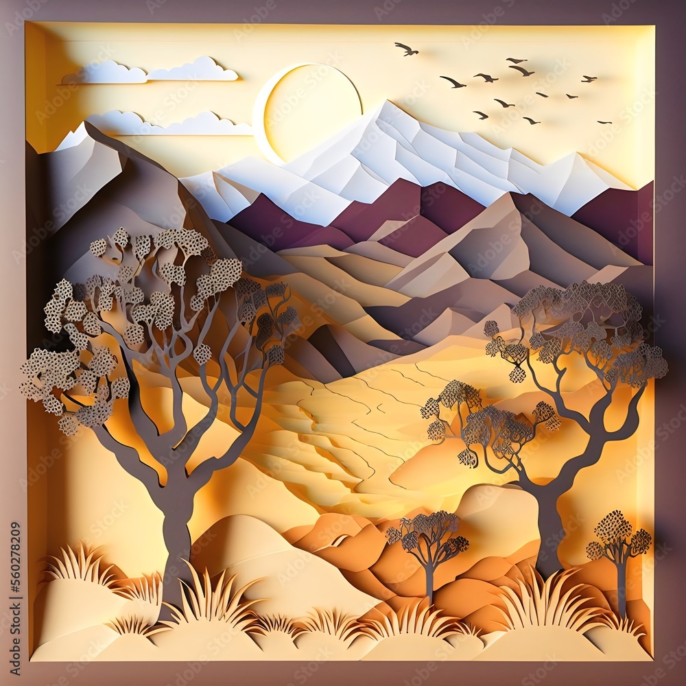Papercraft landscape created with AI Stock Illustration | Adobe Stock