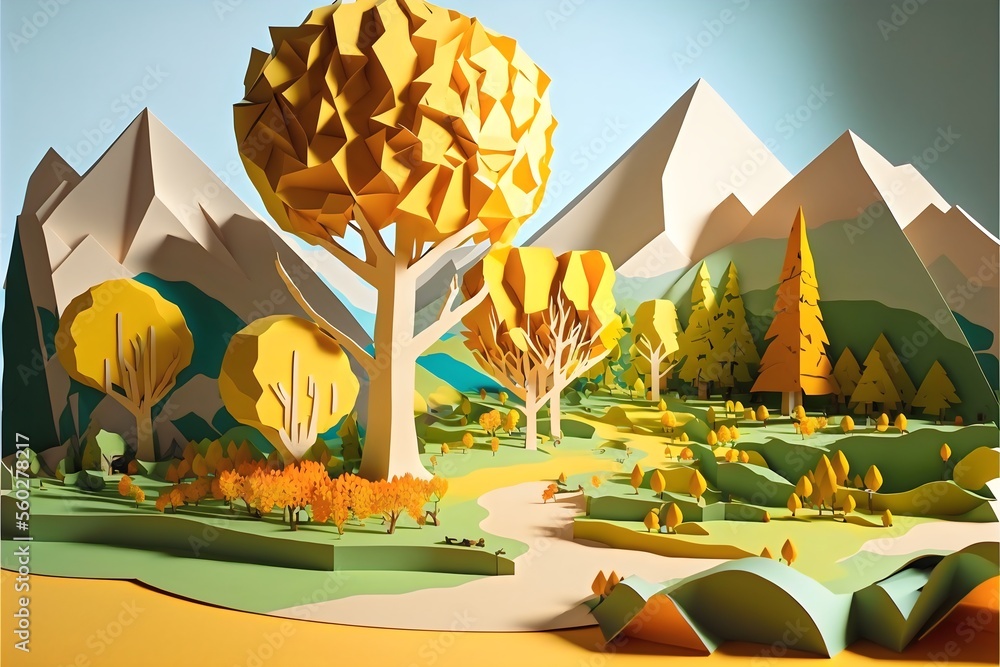 Papercraft landscape created with AI Stock Illustration | Adobe Stock