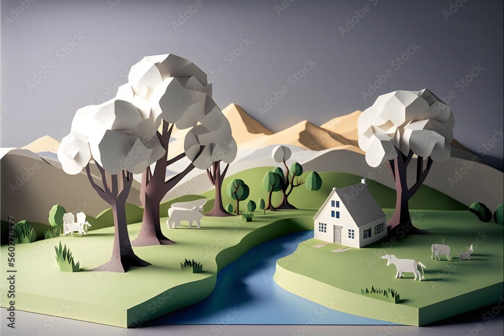 Papercraft landscape created with AI Stock Illustration | Adobe Stock