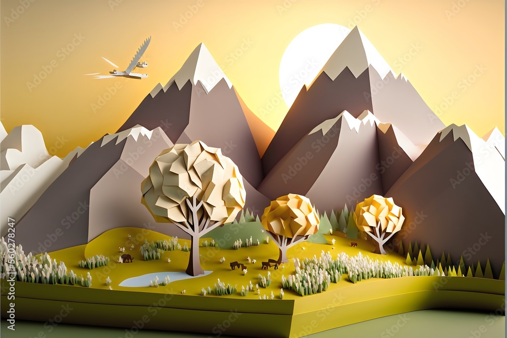 Papercraft landscape created with AI Stock Illustration | Adobe Stock