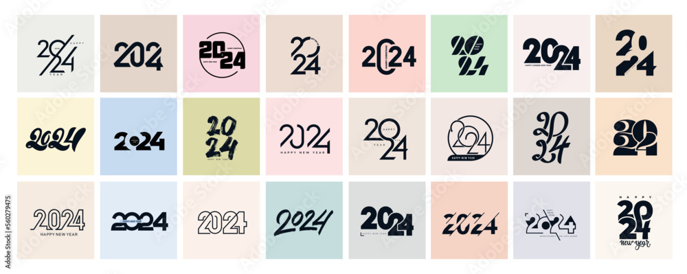 Big Set of 2024 number design template. 2024 Happy New Year logo text ...