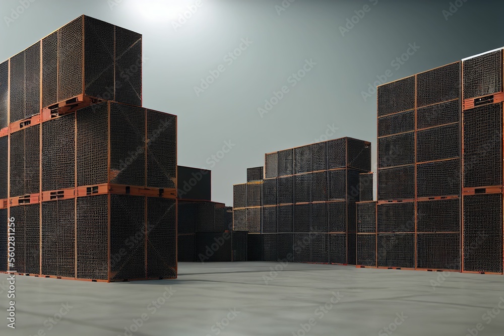 Cargo shipping containers stacked at harbor freight terminal ,made with ...