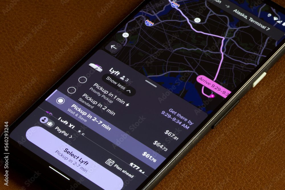 New York, NY, USA - July 9, 2022: The user interface of the Lyft mobile ...