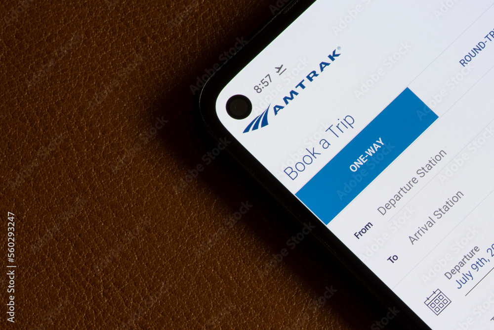 New York, NY, USA - July 9, 2022: The reservation page of the Amtrak ...