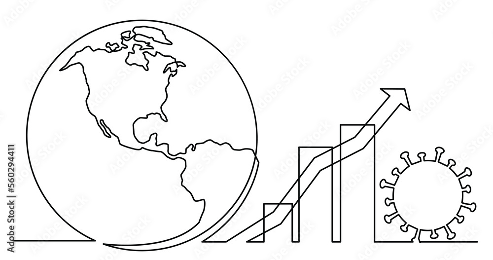 continuous line drawing of growing number of coronavirus cases ...