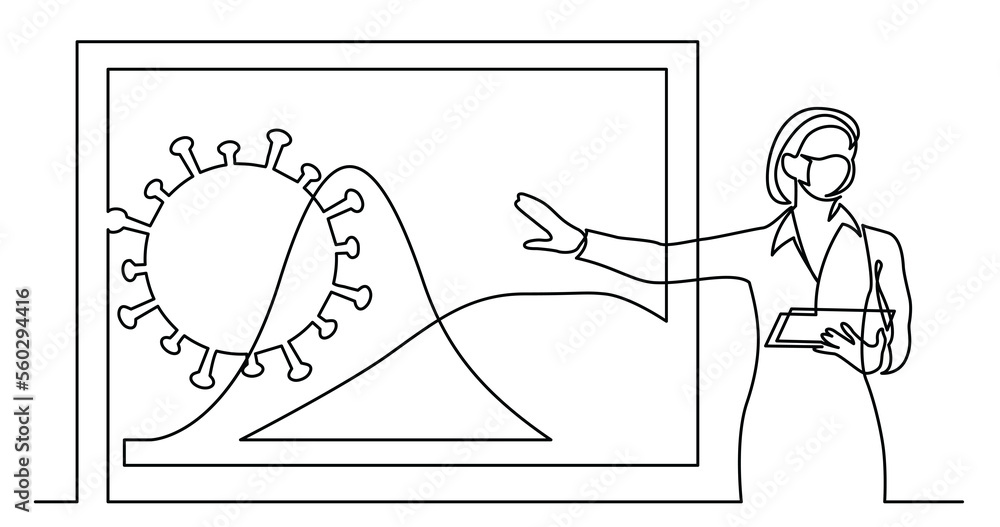continuous line drawing of healthcare professional in mask showing how ...