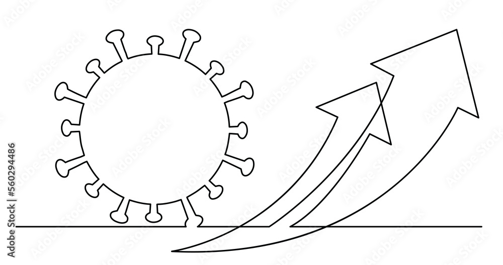 continuous line drawing of number of coronavirus cases skyrocketing ...