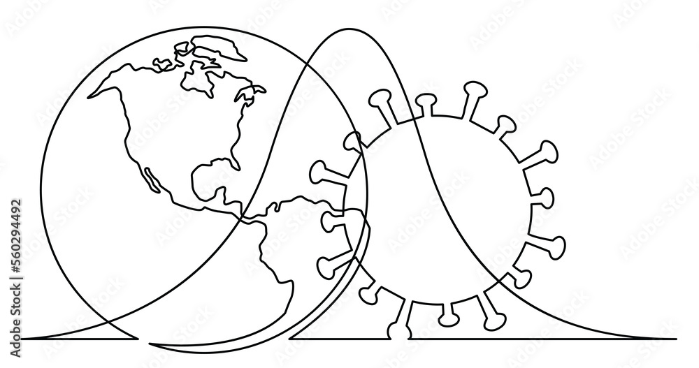 continuous line drawing of peak curve of coronavirus cases worldwide ...
