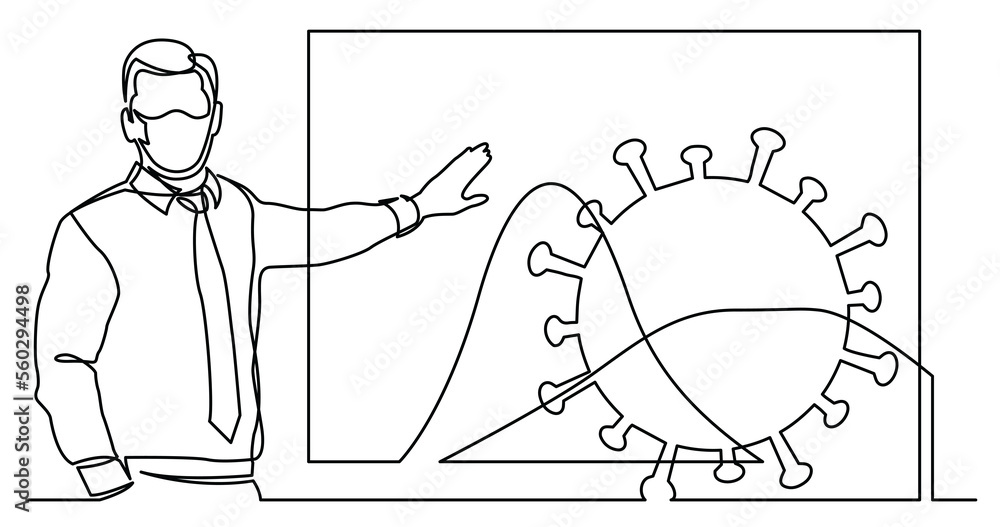 continuous line drawing of presenter in mask showing how to flatten the ...