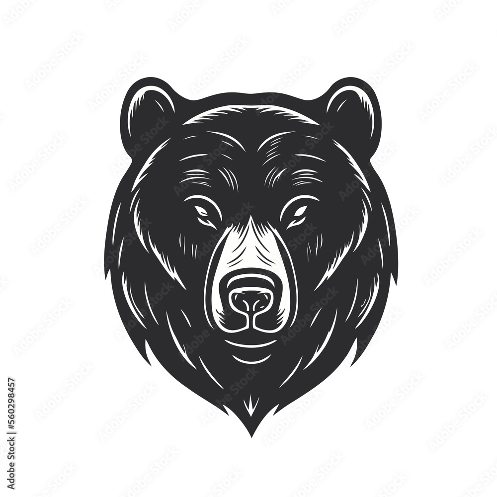 black white Grizzly bear Logo or polar bear head face silhouette logo ...