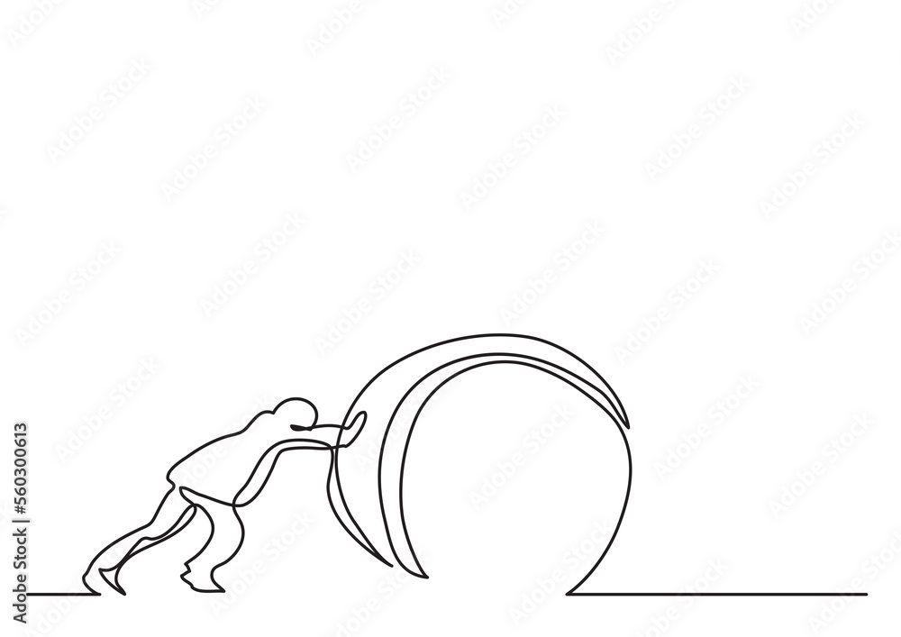 continuous line drawing man pushing weight - PNG image with transparent ...