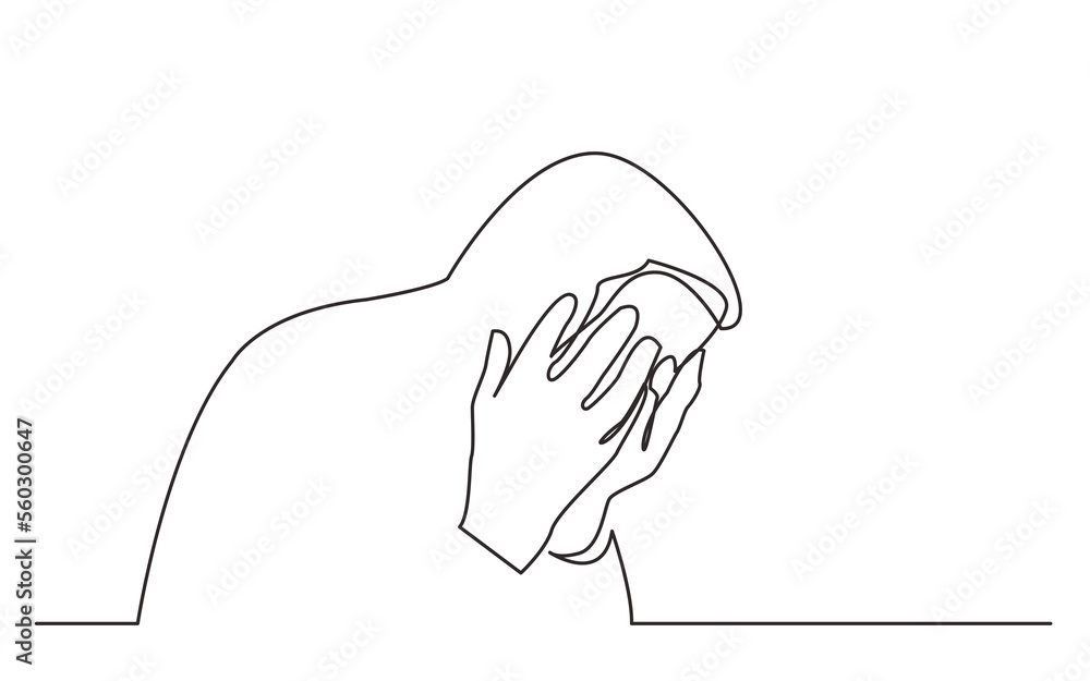 continuous line drawing sitting person in grief - PNG image with ...