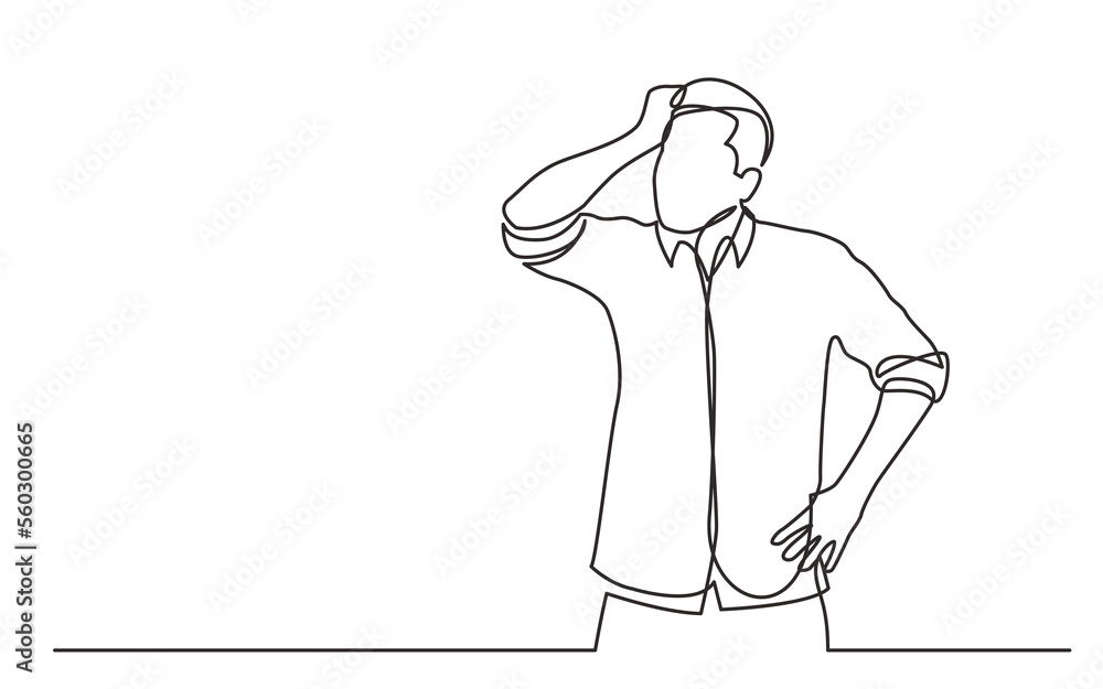 continuous line drawing standing confused man in shirt - PNG image with ...