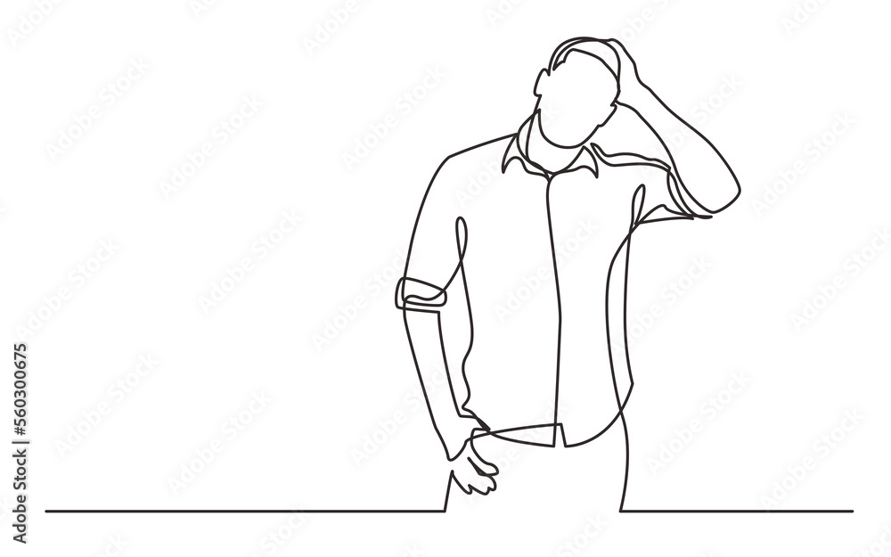continuous line drawing standing frustrated man in shirt - PNG image ...