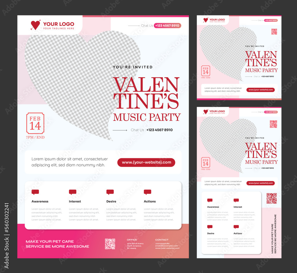 Pink Templates for Valentines Day Party Promotional Template Bundle ...