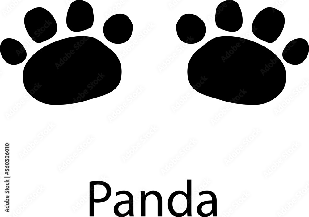 Panda footprint track. Bear paw step in black color on white background ...