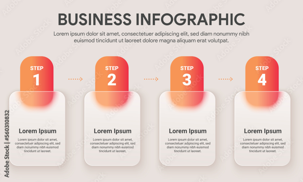 4 step business process timeline infographics. Orange rectangle curve ...