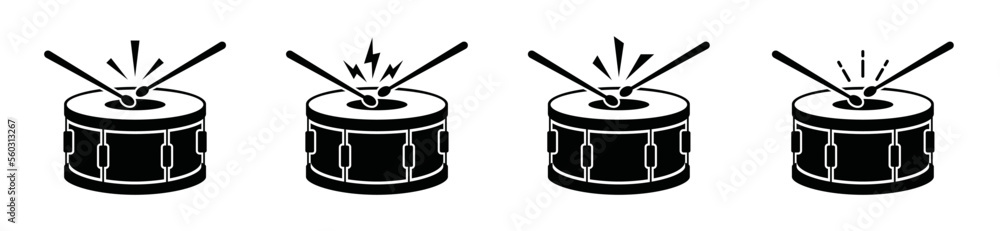 Drum icon set. drum band icon. Hitting drum music symbol for apps and ...