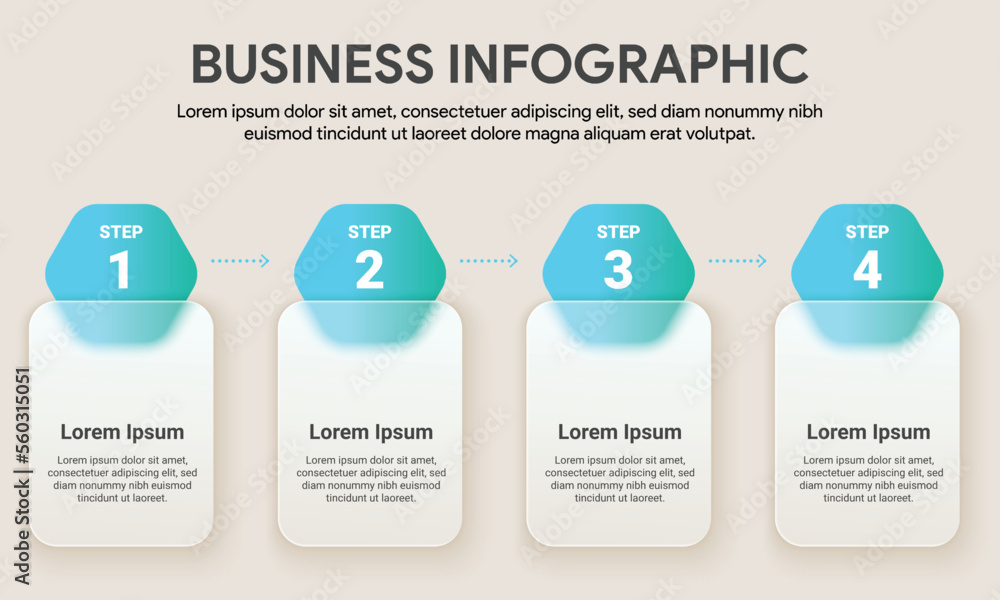 4 step business process timeline infographics. Turquoise Hexagon curve ...
