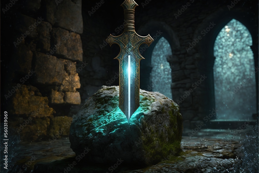 Generative AI Illustration of King Arthur's Excalibur: A Medieval Sword ...